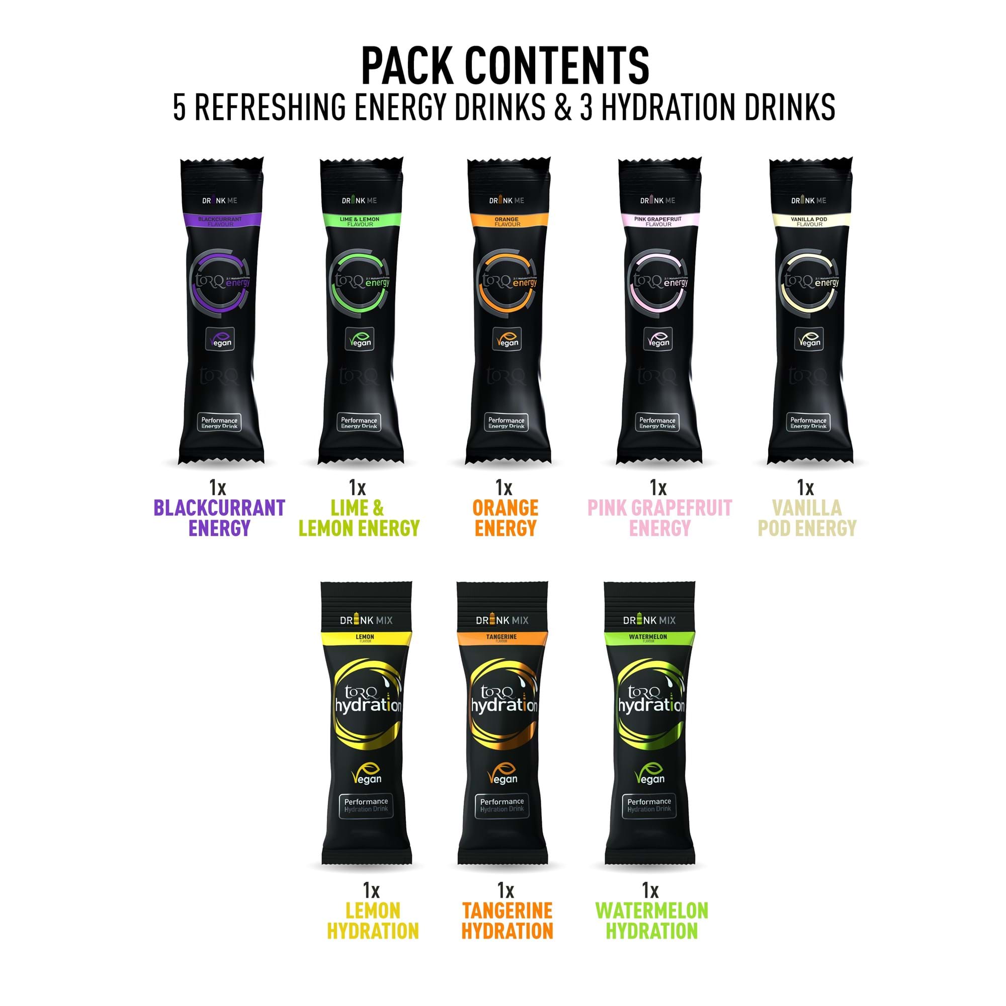 Torq Energy & Hydration Drink Sampler Pack - Box Of 8 | Merlin Cycles