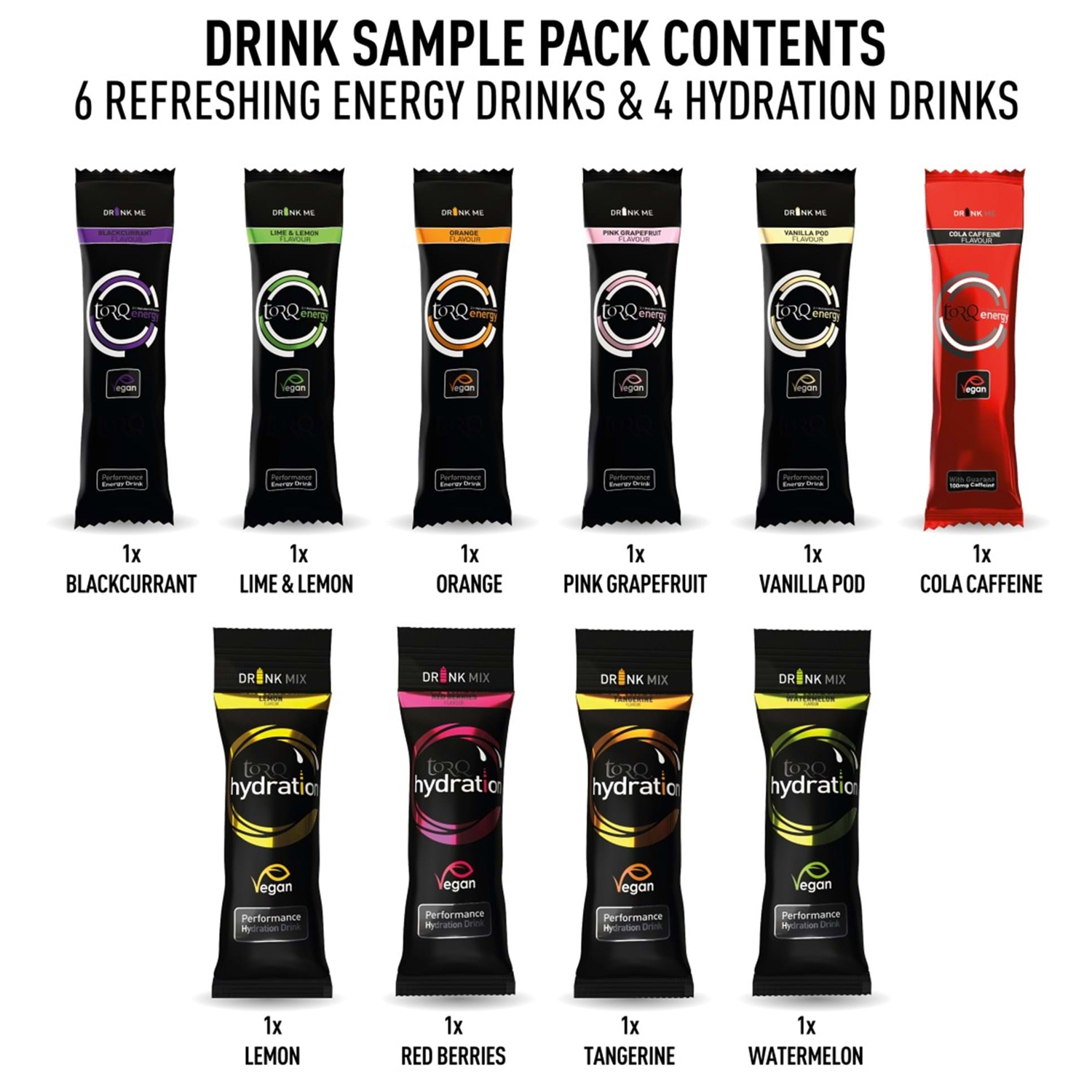 Torq Sample Pouch Pack 10 Energy & Hydration Drinks (6 X Energy, 4 X ...