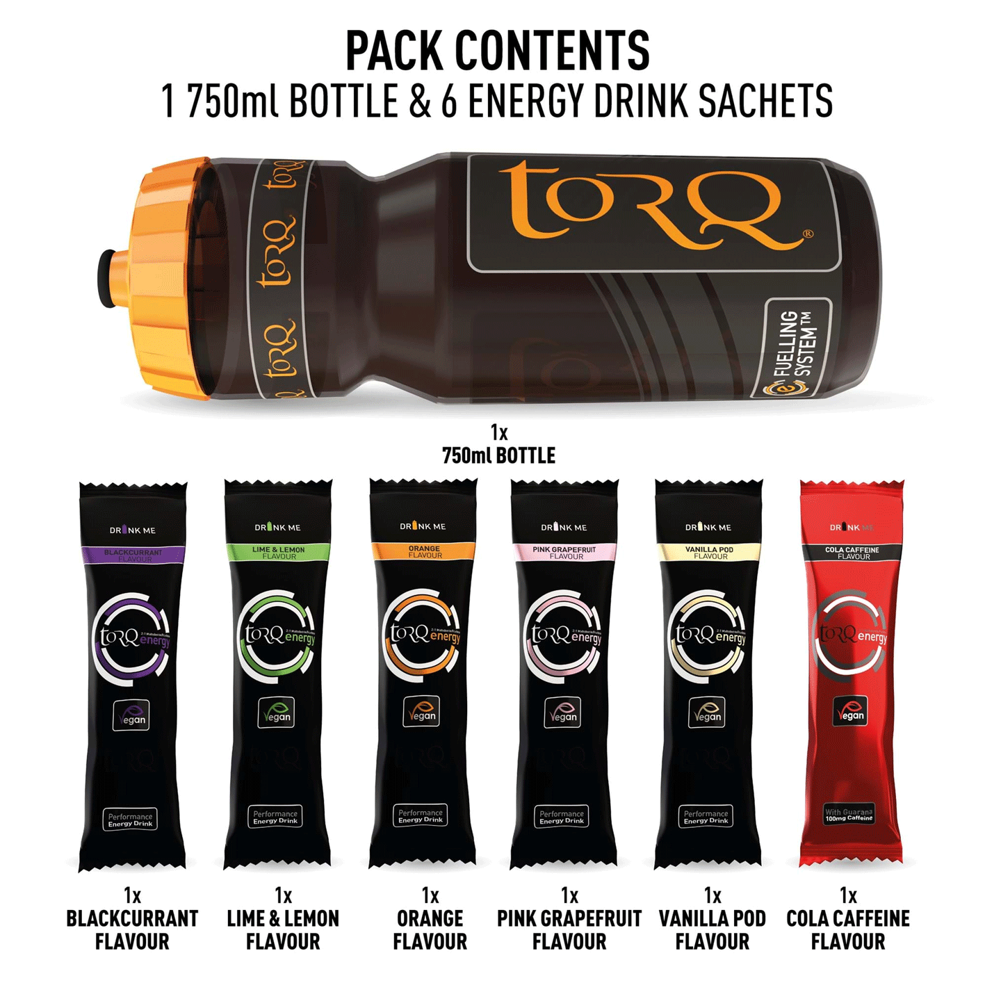 Torq Hydration 750ml Bottle Sample Pack - 6 Drinks (1 X 6 Flavours) | Merlin Cycles