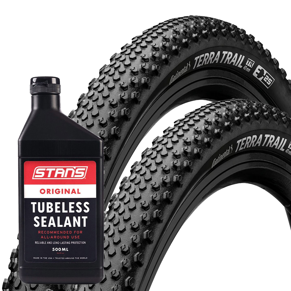 Continental Terra Trail ShieldWall TR Folding Gravel Tyres With Stans 500ml Tubeless Sealant ...